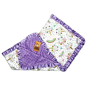 Dear Baby Gear Baby Blankets, Glitter Unicorn Pastel Rainbows, Lavender Minky, 32 Inches by 32 Inches
