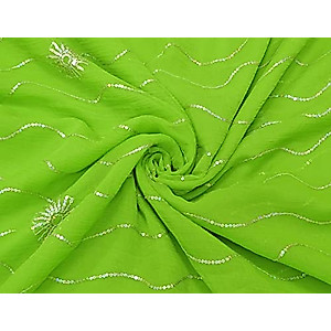 Peegli Indian Vintage Green Cloth Georgette Chiffon DIY Craft Fabric Dress Material Sequins Work Textile