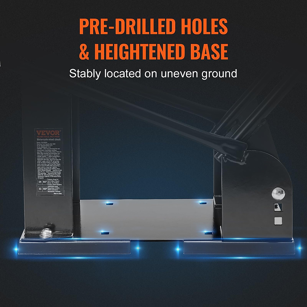 VEVOR Motorcycle Wheel Chock, 1800 lbs Capacity Wheel Cradle Holder, Heavy-Duty Steel Motorcycle Front Wheel Stand with 3 Adjustable Holes, for 15"-21" Off-Road Motorcycles, Standard Motorcycles