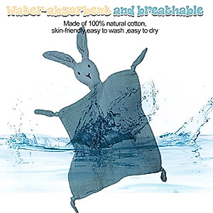 Tudomro 4 Pcs Organic Cotton Muslin Lovey Blanket Muslin Loveys for Babies, Bunny Lion Soft Breathable Security Blanket Lovies for Babies, Baby Gifts for Boys Girls (Gray, Khaki, Dark Green, Teal)