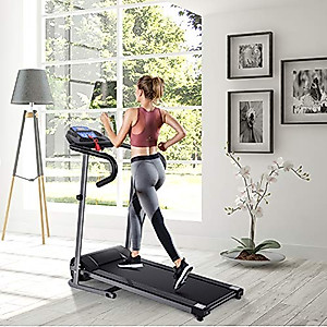 GYMAX Folding Treadmill, Electric Motorized Running Jogging Machine with LCD Monitor & Device Holder, Easy Assembly Heavy Duty Walking Treadmill for Home