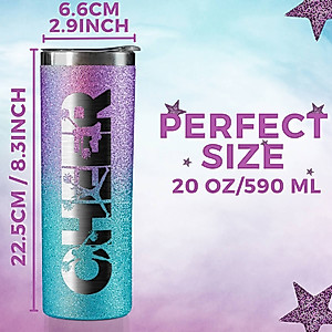 Onebttl Cheerleader Glitter Tumbler Gifts For Girls - Cheer - 20oz/590ml Stainless Steel Insulated Tumbler with Straw, Lid - Gift for Cheerleading, Coach or Cheer Squad - (Purple-Blue Gradient)