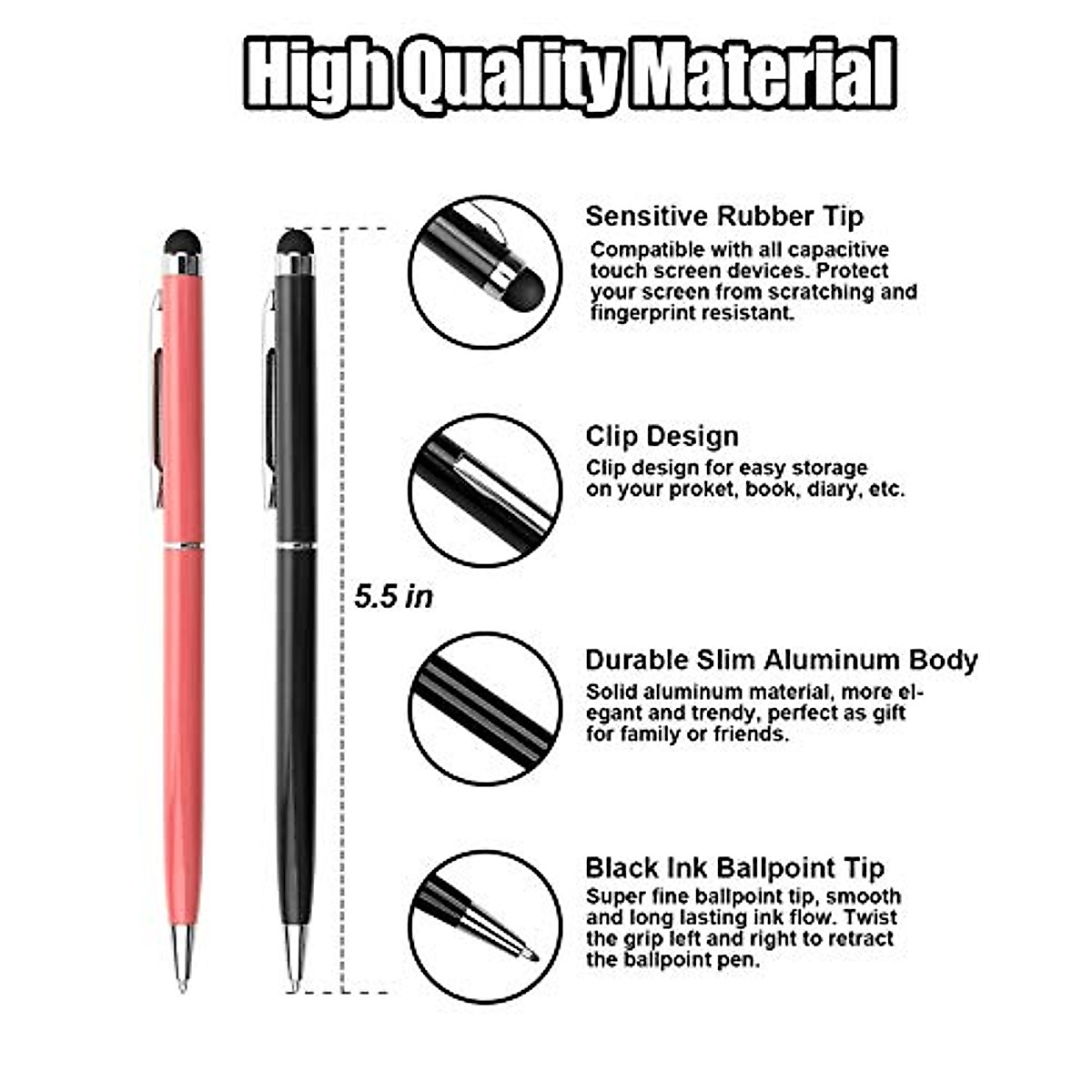 Stylus Pen anngrowy Stylus Pens for Touch Screens Universal Stylus Ballpoint Pen 2 in 1 Stylists Pens for iPad iPhone Tablet Laptops Kindle Samsung Galaxy All Capacitive Touch Screens