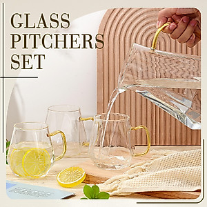 Mumufy 5 Pcs Glass Pitchers Set, 50 oz Borosilicate Glass Pitcher with 4 Cups Diamond Design Water Pitcher with Handle and Stainless Steel Lid Glass Kettle Durability Glass Carafe for Tea Coffee Juice