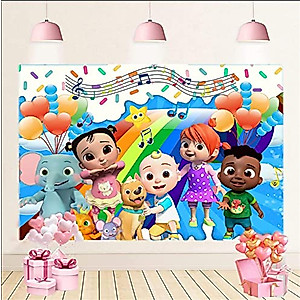 Cartoon Family Melon Backdrop for Birthday Party Supplies, 5 x 3 ft Cartoon Cocomelon Happy Birthday Banner Decorations, Baby Shower Birthday Party Decor Vinyl Background (cocomelon Backdrop)