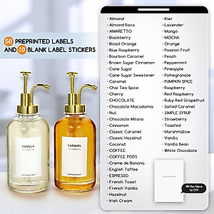2 Pack 16.9OZ Coffee Syrup Dispenser for Coffee Bar with Labels and Gold Pump, 500ML Syrup Bottles for Coffee Bar Home Bar, BPA Free & Durable Transparent Glass Coffee Syrup Dispenser Bottles
