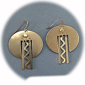 CharmingStuffStore Unique Gold Plated Finish Round Abstract Pendant Dangle Zigzag Bars Earrings AL1541EAR