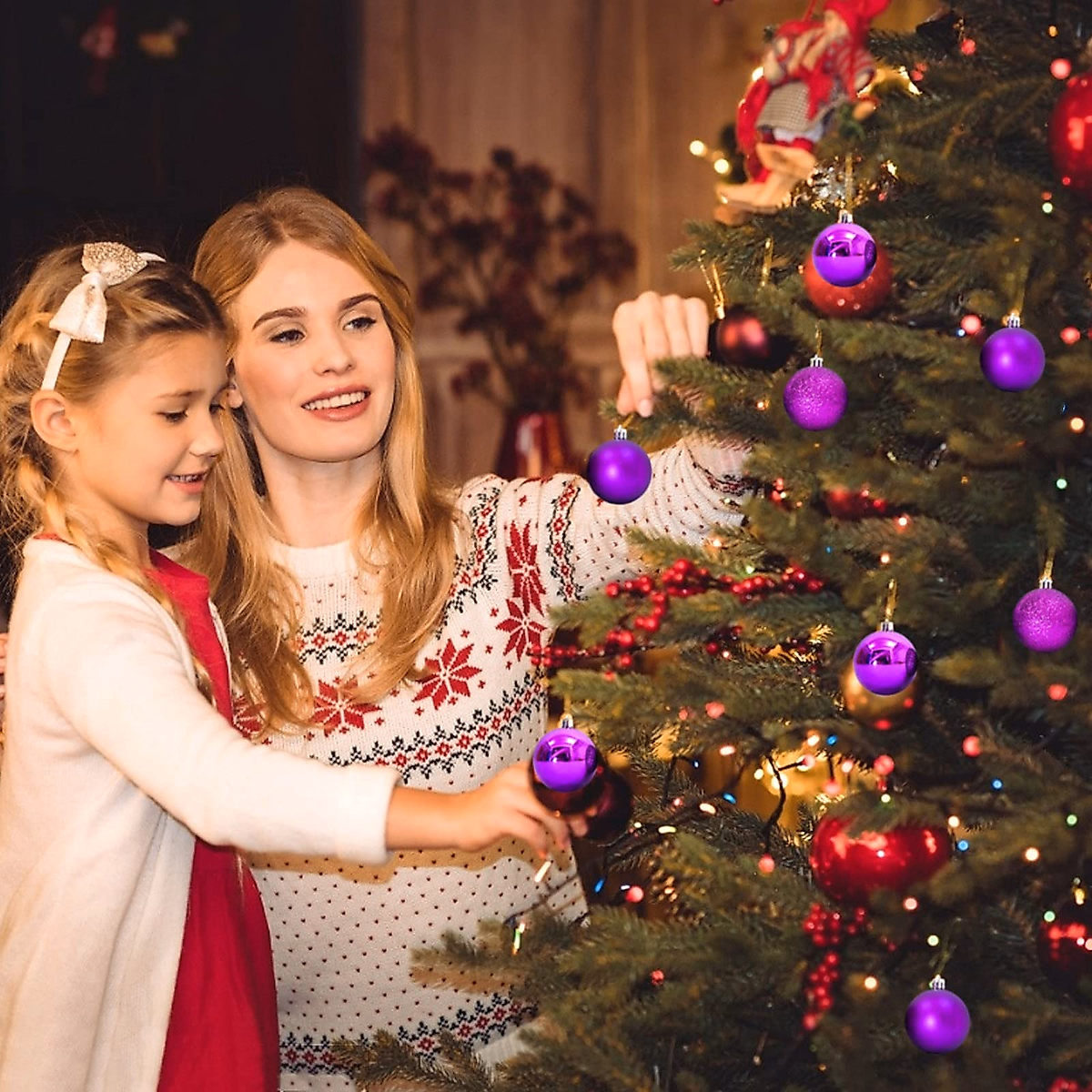 Youmymine 24PCS Christmas Xmas Tree Ball Festival Decoration Bauble Hanging Home Party Ornament Decor 30mm (Pink, One Size)