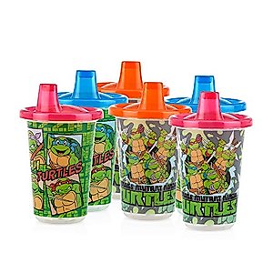 Nuby 6 Pack Wash or Toss Reusable Cups & Lids with Spout, Nickelodeon Teenage Mutant Ninja Turtles, 10 Oz