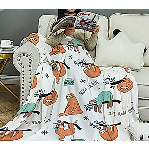 Cute Sloth Blanket, Printed Throw Ultra-Soft Comfortable Flannel Fleece Soft Throw Blanket for Bed Sofa 50x40 Inches (Sloth, 50" x 40")