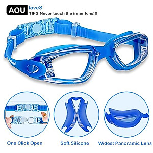 Aouloves Kids Swim Goggles 2 Pack,Anti Fog No Leaking Clear Vision Water Pool Swimming Goggles for Age 3-9