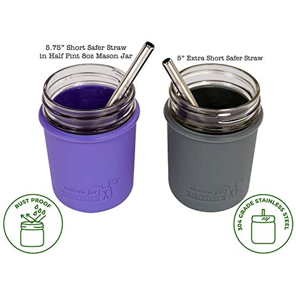 Extra Short 5" Safer Stainless Steel Straws for 12oz Thermos Funtainer, Cocktails, Small Glasses or Cups (4 Pack + Cleaning Brush)