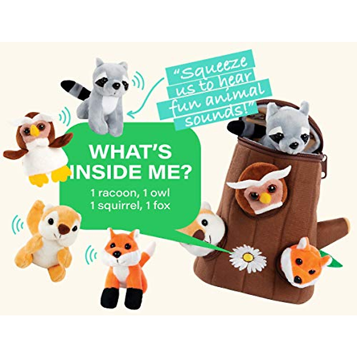 Etna Friends of the Forest Talking Treehouse Playset - 5 Plush Woodland Animals with Carry Case