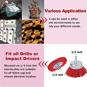 Rocaris 10 Pack Nylon Filament Abrasive Wire Brush Wheel & Cup Brush Set with 1/4 Inch Hex Shank, for Removal of Rust/Corrosion/Paint