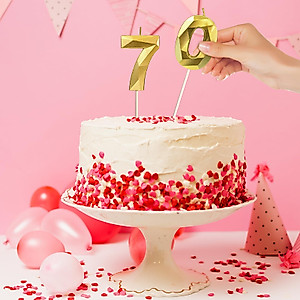70th Gold Birthday Candles, Number 70 Glitter 3D Diamond Designs Cake Topper Party Decoration for Women Girl Party Celebration