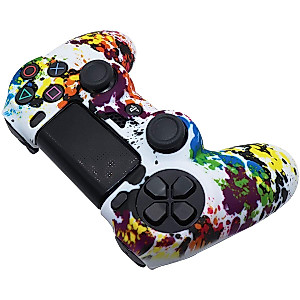 Sofunii 2pcs Skin for PS4 Controller, Anti-Slip Silicone Cover Shell Case with 8 Thumb Grip Caps, Compatible with PlaySation 4 Slim/Pro Controller DualShock 4 Gamepad (Black White)