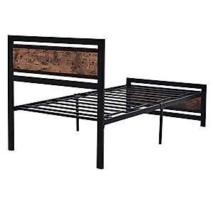 Metal Twin Bed Frame with Headboard, Bed Frame for Men Black Metal Bed Frame with Headboard and Footboard No Box Spring Needed 77.5 Inch
