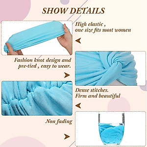 SATINIOR 4 Pieces Turbans for Women Soft Pre Tied Knot Fashion Pleated Cancer Turban Cap Chemo Headwrap Sleep Hat, 4 Colors(Blue, Purple, Pink, White)