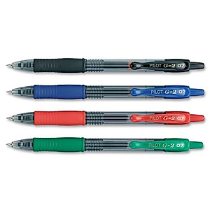 Pilot, G2 Premium Gel Roller Pens, Fine Point 0.7 mm, Black, Blue, Red, Green, Pack of 4