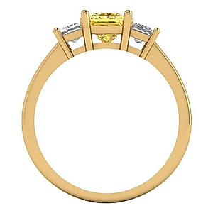 Clara Pucci 0.95ct Princess cut 3 stone Solitaire Yellow Simulated Diamond Engagement Promise Anniversary Bridal Ring 18K Yellow Gold 9.5