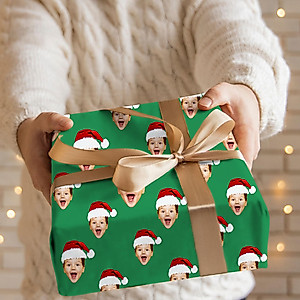 YESCUSTOM Personalized Gift Wrapping Green Paper for Kids Women Men Christmas,Custom Face Wrapping Paper, Gift Wrap Roll 58"x 23"