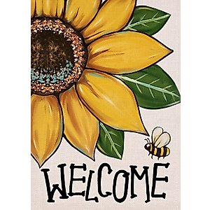 Covido Welcome Spring Summer Sunflower Decorative Garden Flag, Bee Yard Outside Decorations, Fall Autumn Farmhouse Outdoor Small Home Decor Double Sided 12 x 18