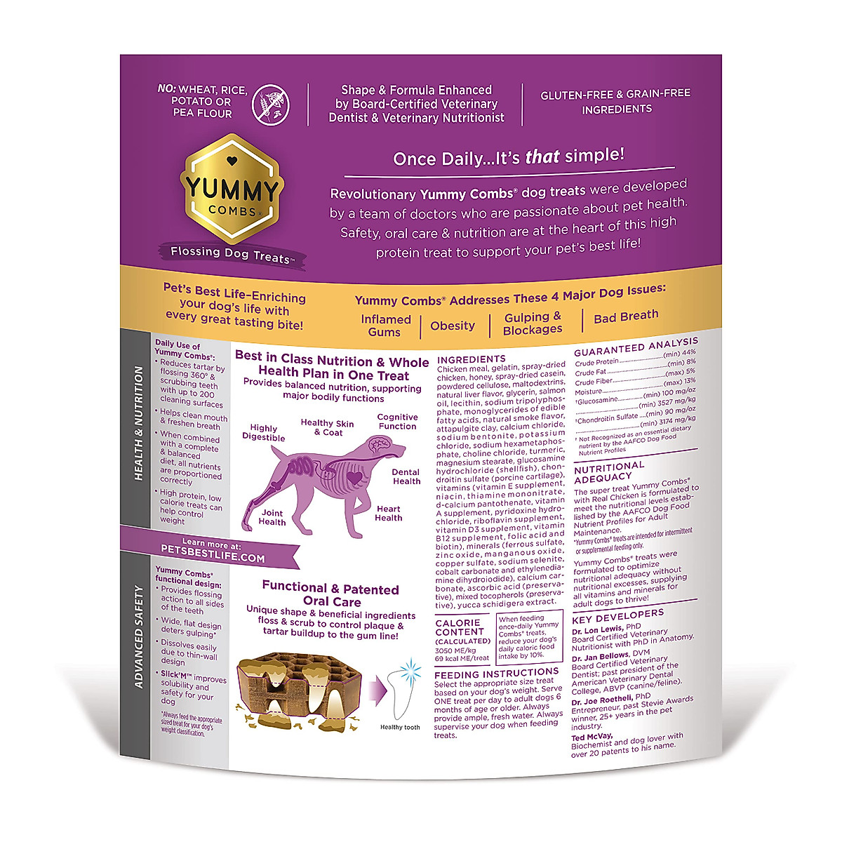 Yummy Combs - Dog Dental Treats | Removes Tartar - Vet VOHC Approved | A Yummy Treat for Teeth Cleaning - Chicken Protein | Extra Small 12oz and Medium 24oz