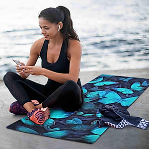 GOODOLD Blue Butterflies Yoga Mat, 71 x 26 Inch Non-slip Yoga Mats Folding Travel Exercise Mat Indoor Outdoor Gym Pilates with Storage Bag for Women Men