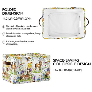 Kigai Storage Basket Field Horses Foldable Canvas Laundry Baskets Bin Waterproof Inner Layer with Sturdy Handles for Toy Nursery Blanket Clothes 1 Pack