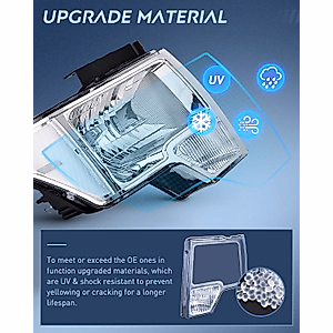 Nilight Headlight Assembly 2009 2010 2011 2012 2013 2014 F150 Chrome Housing Clear Corner Clear Lens Headlamp Replacement Driver and Passenger Side 2 Pack