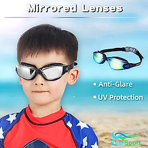 EverSport Swim Goggles, Pack of 2 Swimming Goggles, Swim Glasses No Leaking Anti Fog UV Protection for Adult Men Women Youth Kids Child, Watertight(Mirrored Black&Aqua)