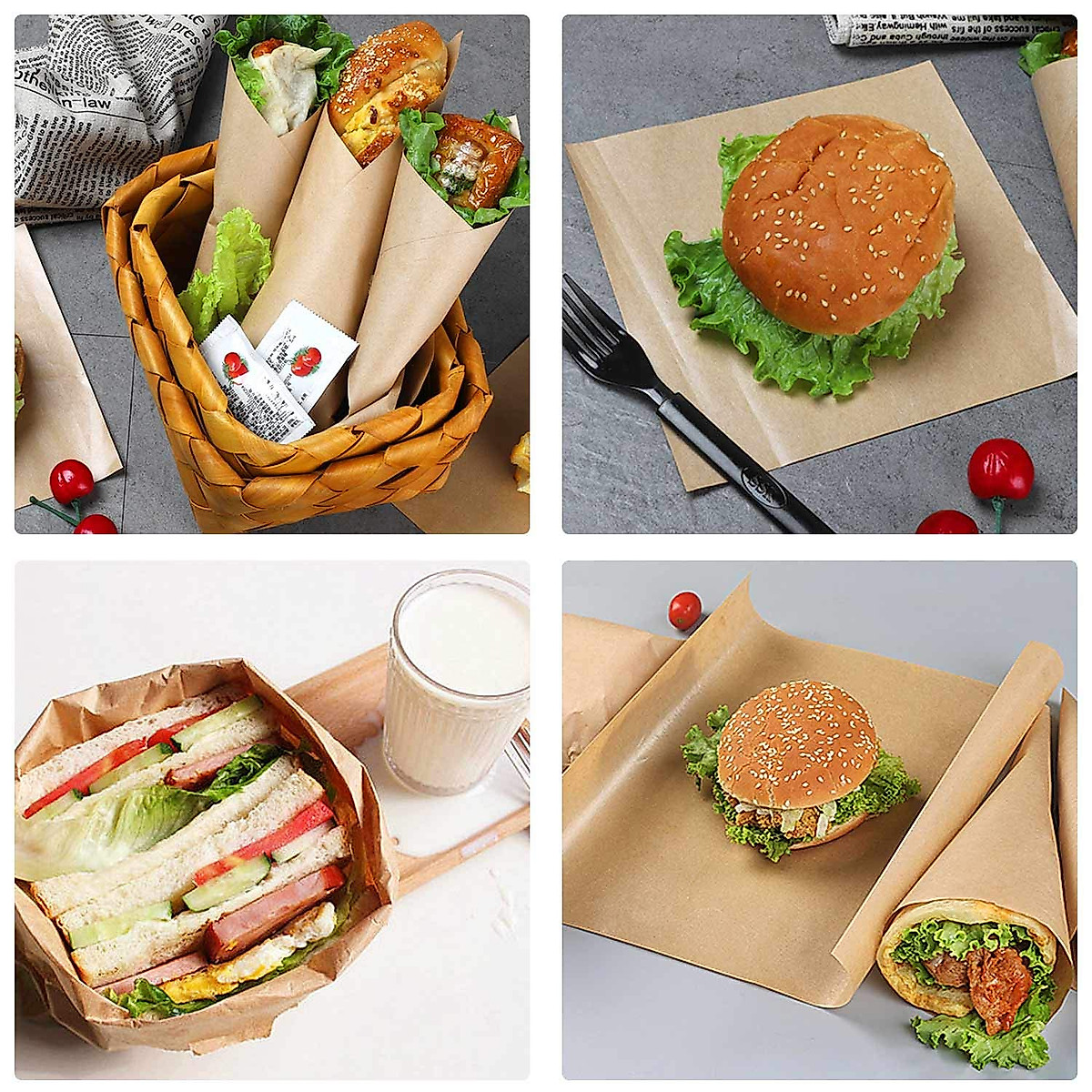 EUSOAR Food Service Butcher Paper, 200 Sheets 11.6" x 11.2" Soap Wrapping Paper, Hamberger Sandwich Wraps, Food Basket Liners, Wrapping Tissue, Square Deli Colored Wax Paper Sheets