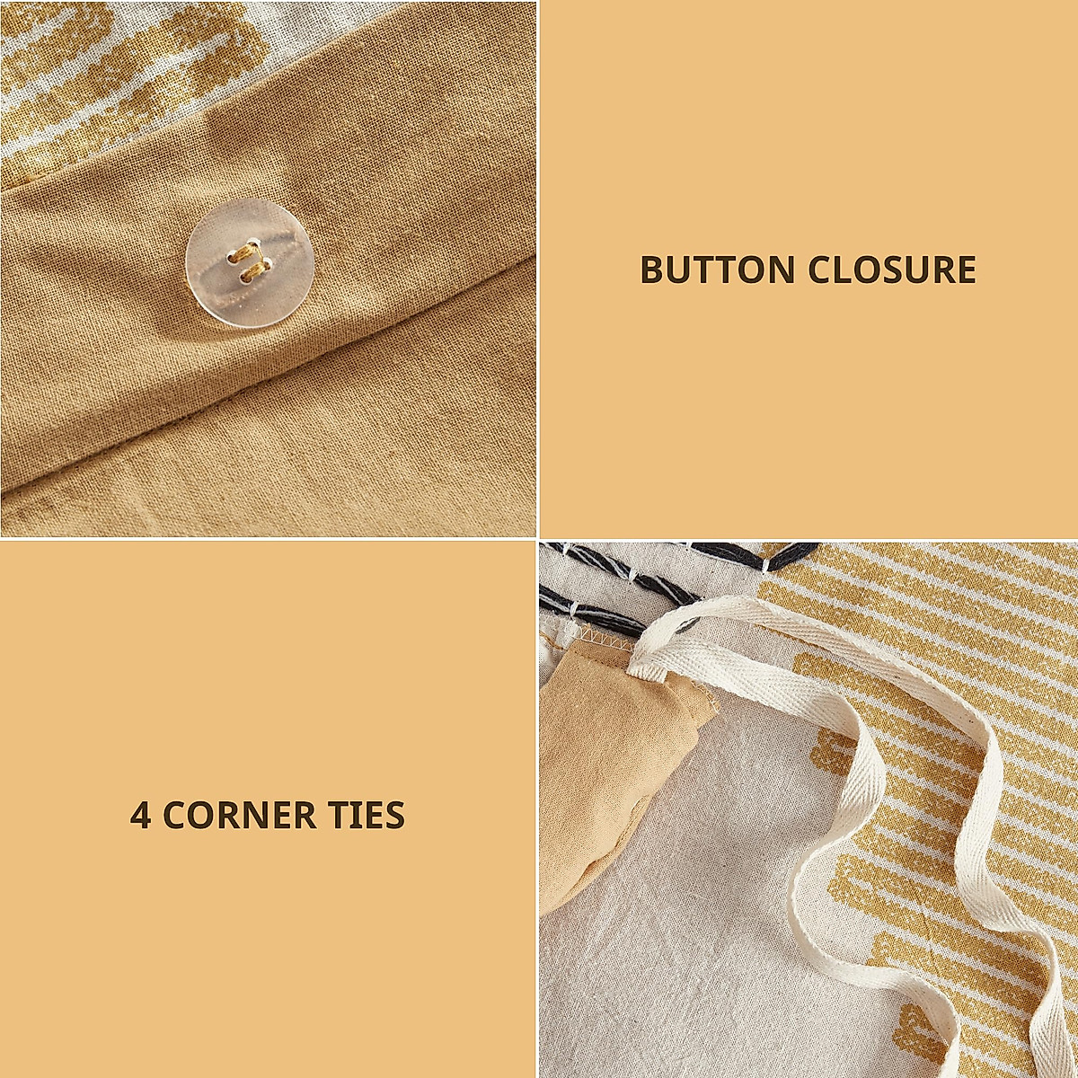 INK+IVY Queen Duvet Cover Set, Southwestern Geometric with Decorative Embroidery, Boho Duvet Set Queen, Pre-Washed Cotton Duvet Queen Set Bedding Cover, 2 Shams, Arizona, Full/Queen Yellow 3 Piece