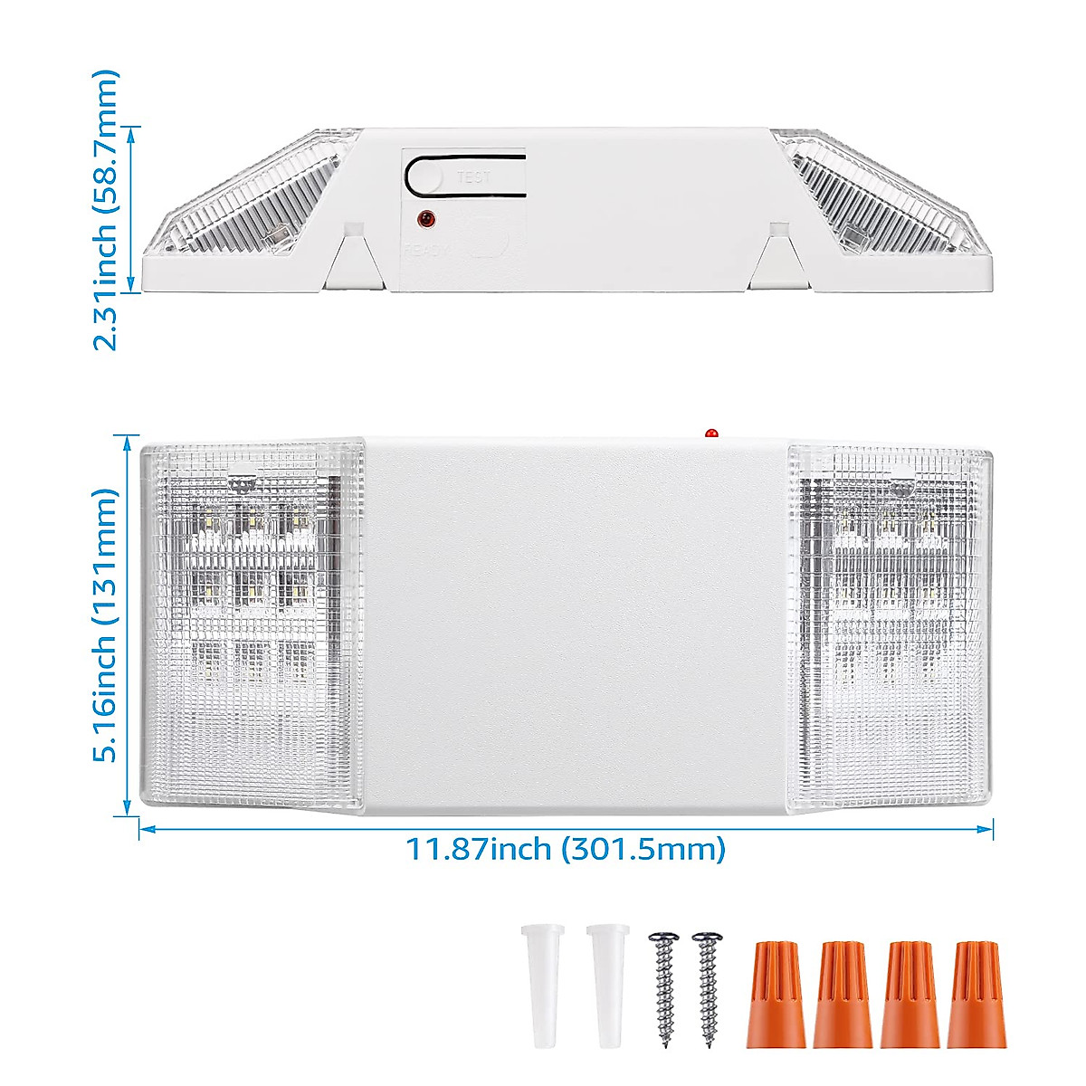 TORCHSTAR LED Emergency Lighting, Commercial Emergency Lights with Battery Backup, UL Listed, Two Heads, AC 120/277V, Hardwired Emergency Exit Light Fixture for Business, Home Power Failure, Pack of 4