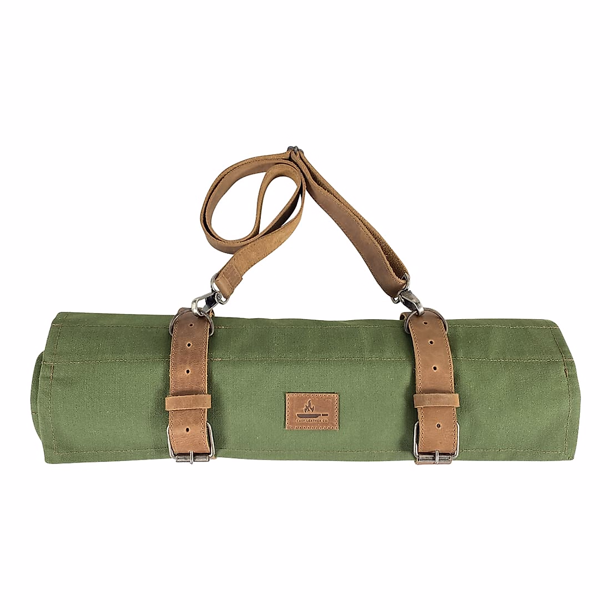 Cast Leather Co., Knife Roll Bag with Detachable Shoulder Strap, Portable Storage for Specialty Knives with 10 Pockets, Protect Sharp Cooking Items, Water Resistant Canvas, Olive