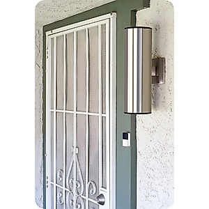 Kira Home Enzo 15" 2-Light Modern Industrial Outdoor Porch Light, Waterproof Metal Cylinder Wall Sconce, for Courtyard, Entryway, Garage, Indoor/Outdoor Use, Brushed Nickel Finish