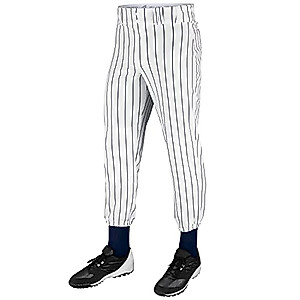 CHAMPRO Boys Traditional Fit Triple Crown Classic Baseball Pants with Knit-in Pinstripes and Reinforced Sliding Areas, White, Navy Pin, Medium