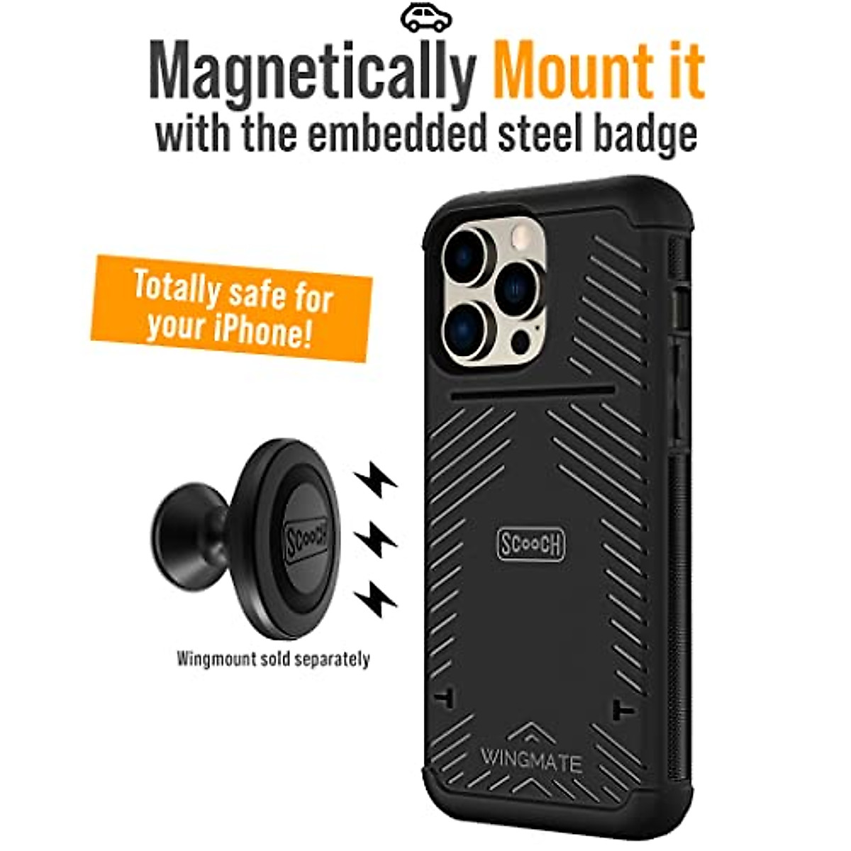 Scooch iPhone 14 Pro Max Case with Card Holder [Wingmate] iPhone 14 Pro Max Wallet Case with Hidden Card Slot and RFID Protection, Holds Up to 4 Cards, Military Grade Drop Protection, Black