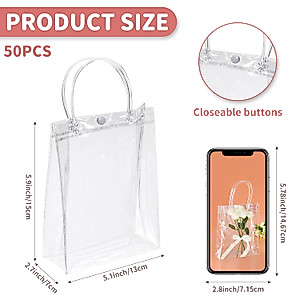 Clear Plastic Gift Bags with Handle, 50 Pcs Transparent Reusable Tote Bags Bulk Small Gift Wrap Candy Goodie Bags for Party Wedding Birthday Boutique Shopping School Baby Shower (5.1 x 5.9 x 2.7 Inch)
