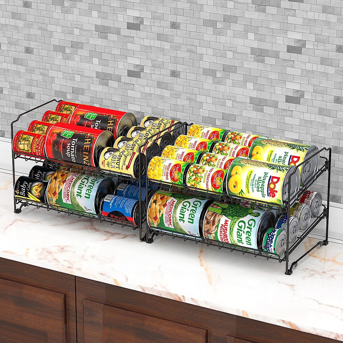 2 Pack SimpleHouseware 2 Tier Can Rack, Black