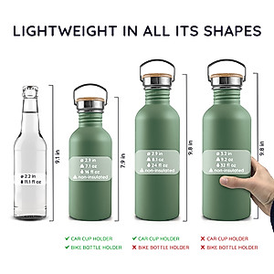 Bambaw Travel Water Bottle 32oz, Green Water Bottle No Straw, Non-insulated Single Wall Stainless Water Bottle, Hiking Water Bottle, 1 Liter Water Bottle with Handle – Sage Green