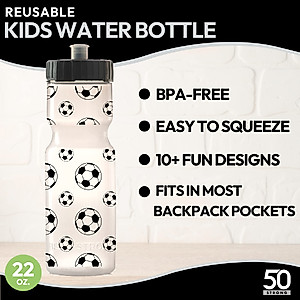 Kids Sports Squeeze Water Bottle 2 Pack - 22 oz. BPA Free Sport Bottle W/ Easy Open Push/Pull Cap - Durable Bottles Perfect for Boys & Girls, School & Sports - Made in USA (Video Games & Soccer)