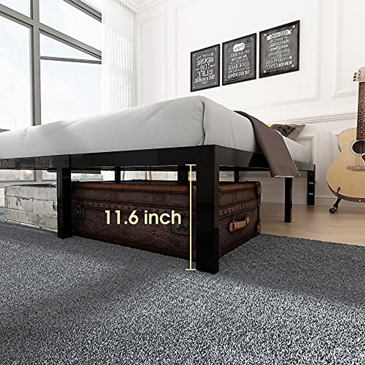 45MinST 3600lbs Heavy Duty Bed Frame,14 Inch Sturdy Steel Slat Mattress Foundation, Metal Reinforced Platform Box Spring Replacement, Easy Assembly with Quick Lock, Cal King