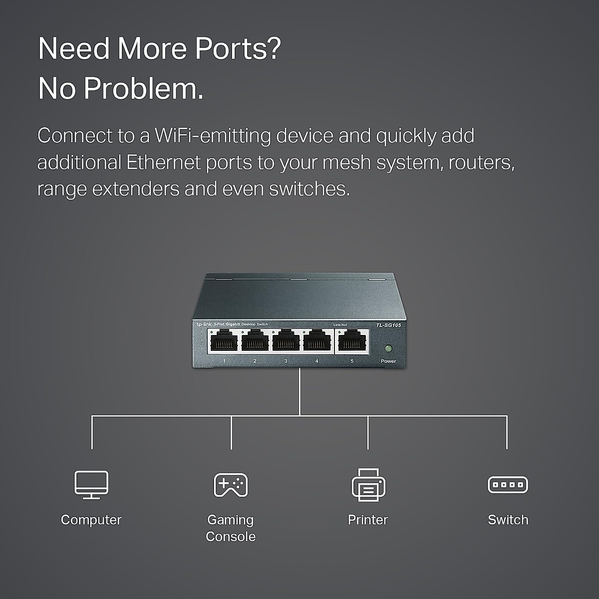 TP-Link 5 Port Gigabit Ethernet Network Switch | Ethernet Splitter | Sturdy Metal w/ Shielded Ports | Plug-and-Play | Traffic Optimization | Unmanaged (TL-SG105) (Renewed)