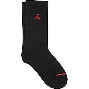 NIKE AIR JORDAN JUMPMAN CREW SOCKS - BOYS' GRADE SCHOOL (5-7 (Shoe 10C-3Y), Black/White/Gym Red)