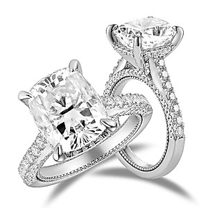 DovEggs Moissanite Engagement Rings for Women 5ct 9x11mm G-H-I Color Elongated Cushion Cut Moissanite Hidden Halo Vintage Wedding Ring14k Gold Quality Sterling Silver (8)