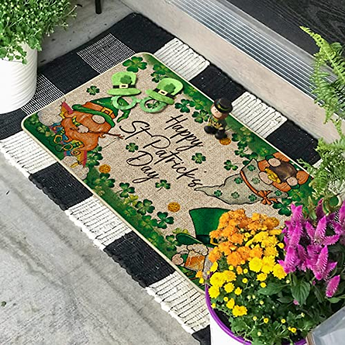Artoid Mode Genome Happy St. Patrick's Day Welcome Decorative Doormat, Seasonal Spring Low-Profile Rug Switch Mat for Indoor Outdoor 17x29 Inch
