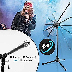 Pyle Heavy Duty Microphone Stand-Height Adjustable from 51.2'' to 78.75'' Inch High w/Extendable Telescoping Boom Arm 29.5'' and Stable Tripod Base-Clutch in T-Bar Adjustment Point PMKS56