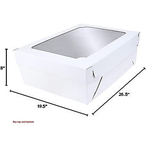 O'CREME White 2-Piece Window Cake Box 19-1/2 Inch x 26-1/2 Inch x 8-Inch High (Sized for Full-Sheet Pastry Trays) - Pack of 5