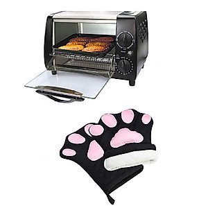 Oven Mitts,Cat Design Heat Resistant Cooking Glove Quilted Cotton Lining- Heat Resistant Pot Holder Gloves for Grilling & Baking Gloves BBQ Oven Gloves Kitchen Tools Gift Set BBQ,Microwave (Black)